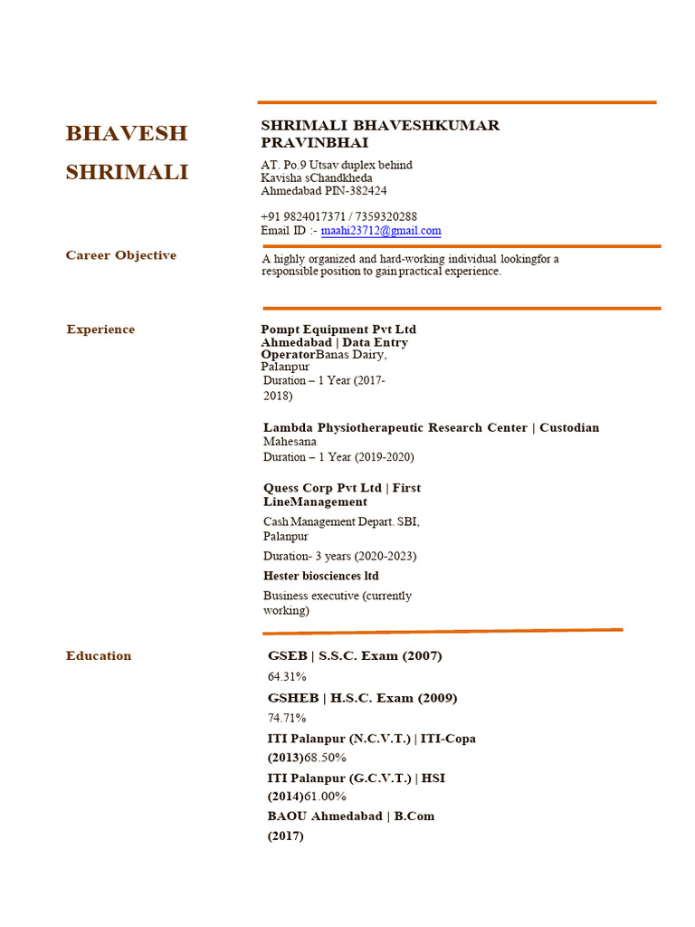 Bhavesh Shrimali resume | PDF
