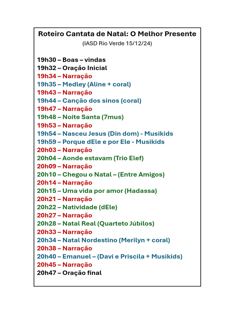 Roteiro Cantata de Natal | PDF