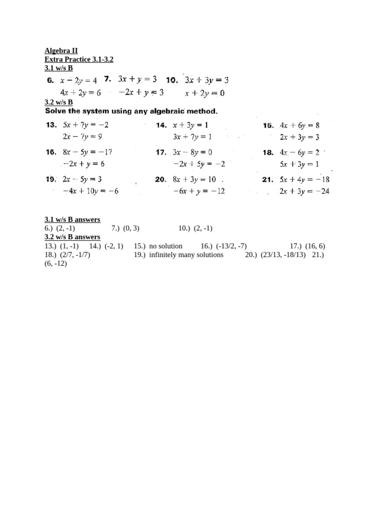 Algebra II 3.1-3.2 Extra Practice | PDF