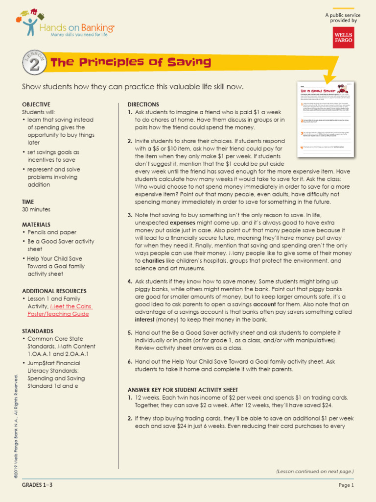 ElementarySchool 1-3 FamilyActivity ThePrinciplesofSaving | PDF | Money ...