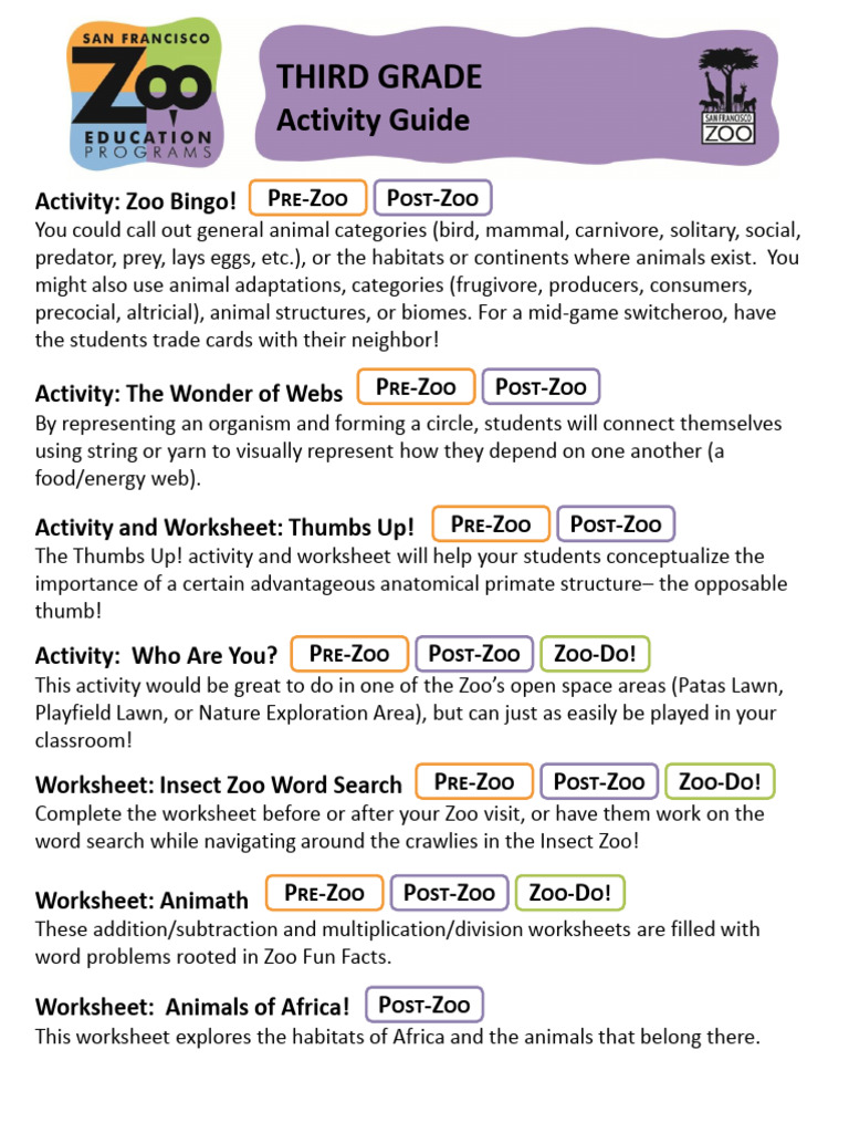 Zoo Activity Guide Grade 3 | PDF