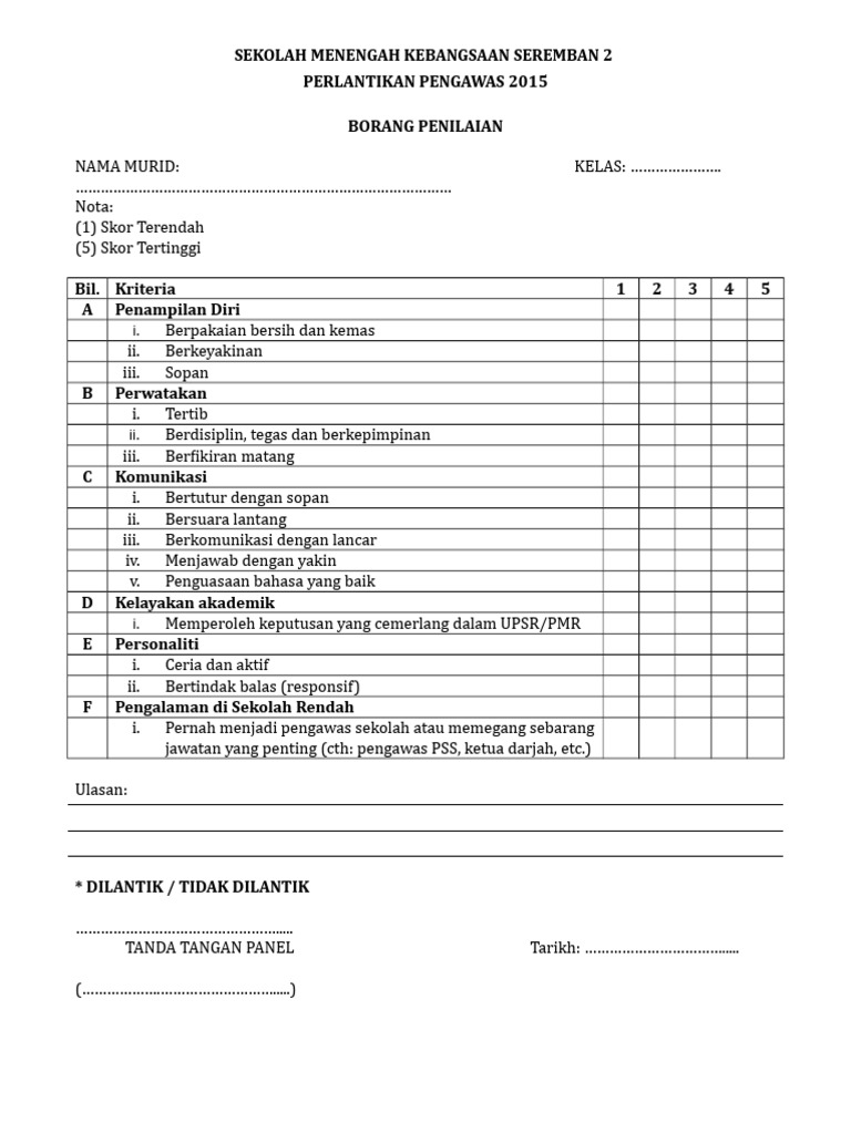 Pdfcoffee.com Borang Penilaian Temuduga Pengawas 2 PDF Free | PDF