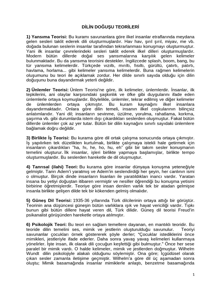 7.hafta-Dilbilim-1-Dilin Doğuşu Teorileri | PDF