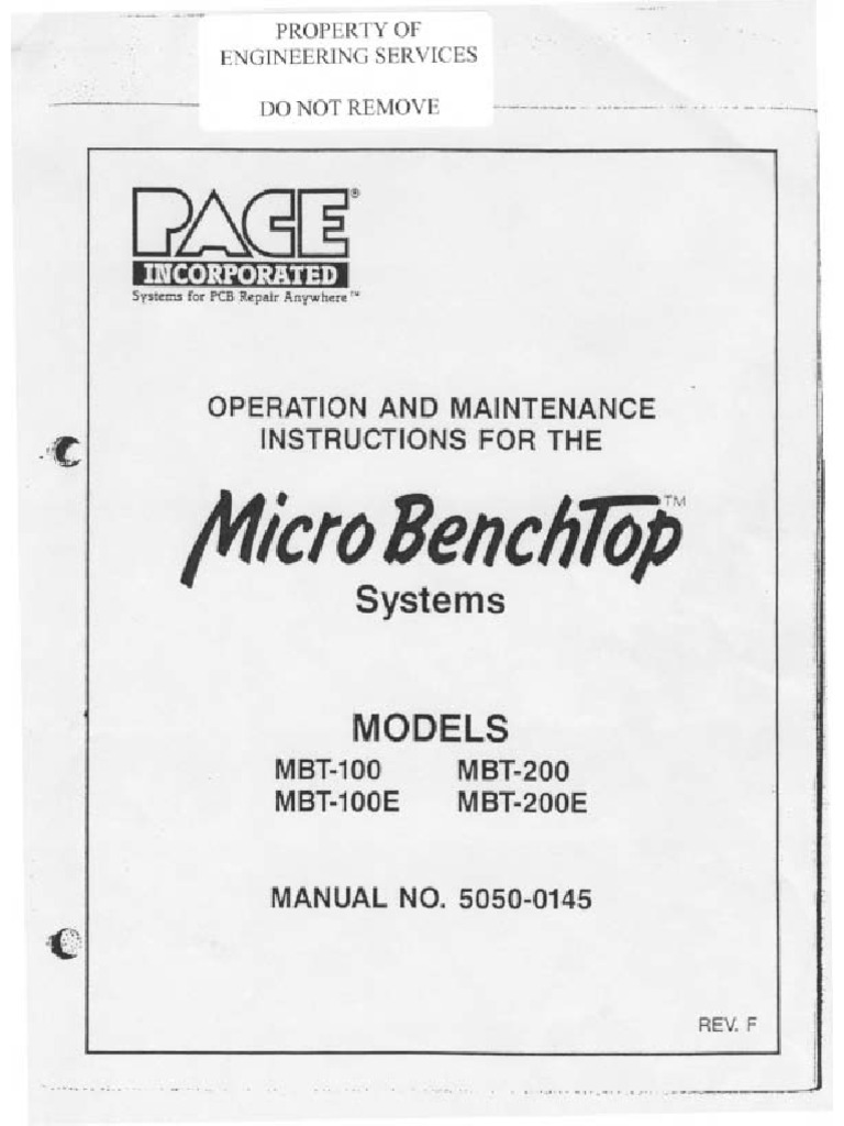 Pace MBT-100E Micro Benchtop Operation and Maintenance Manual | PDF