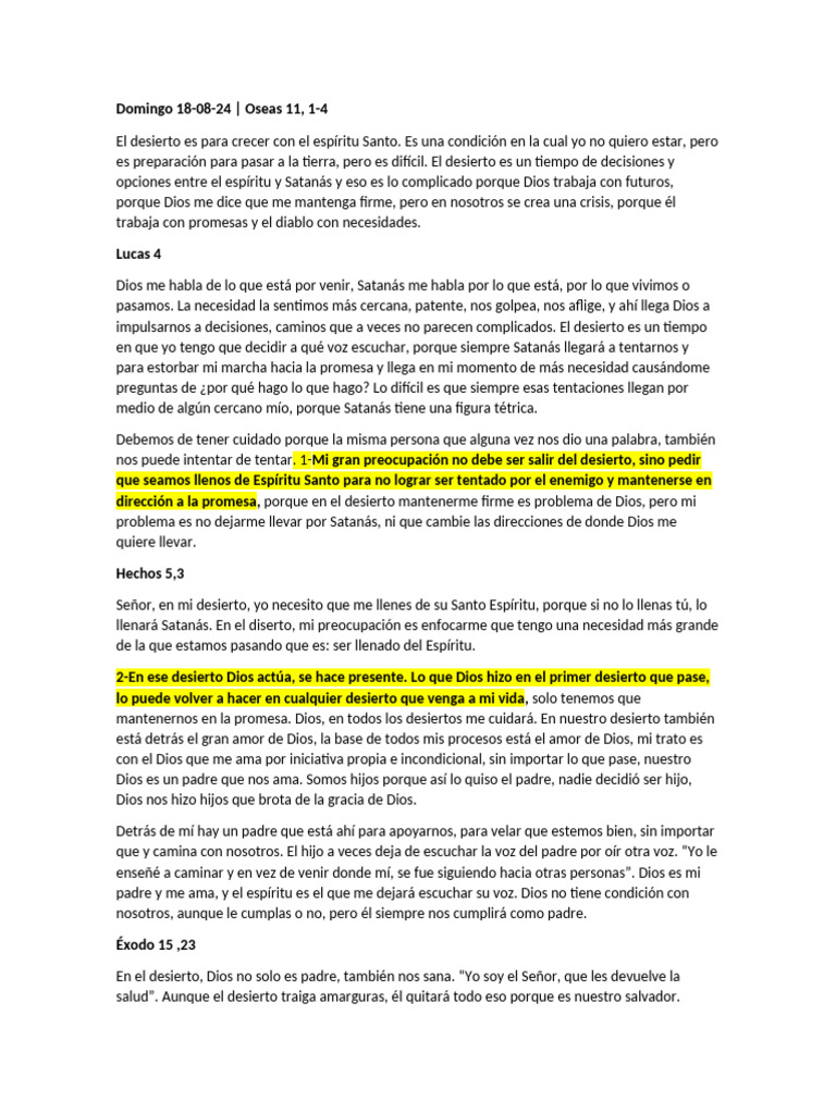 Domingo 18-08-24 Oseas 11, 1-4 | PDF | Satán | Dios
