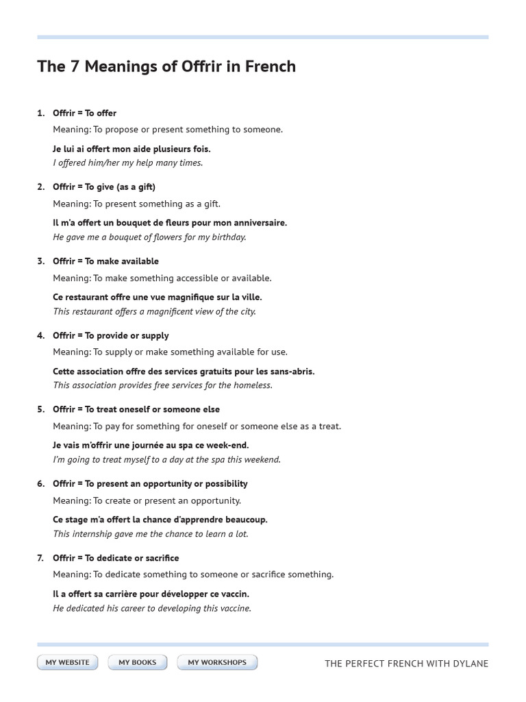 7 Meanings of "Offrir" in French | PDF
