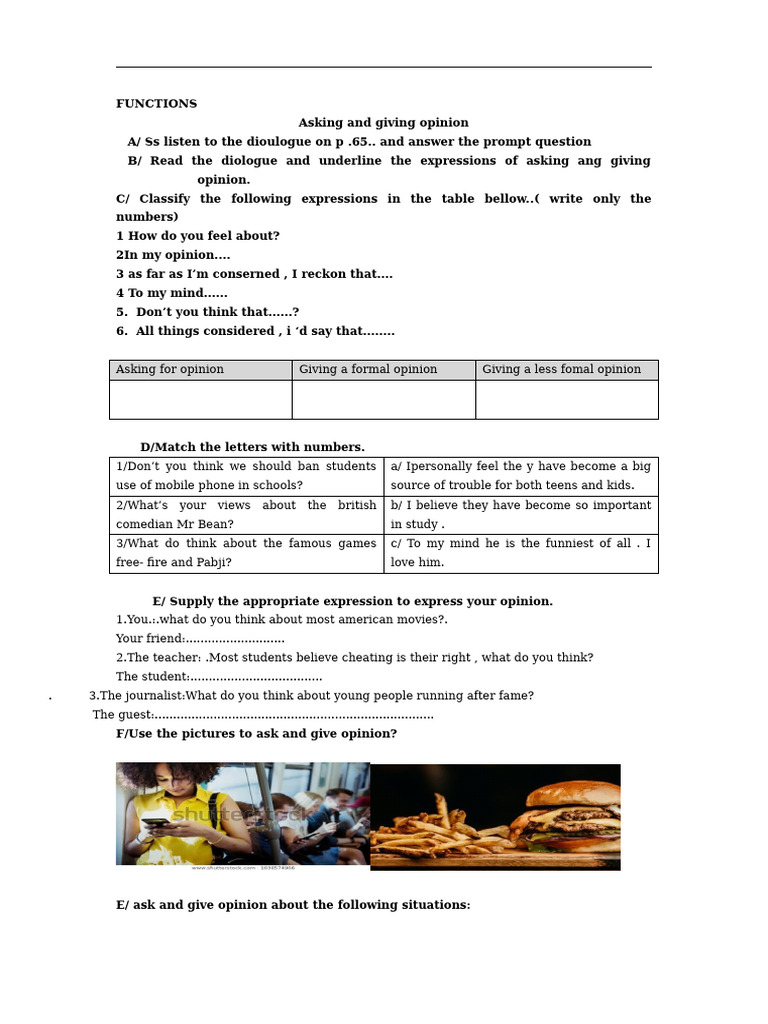 Opinion Worksheet Ohe | PDF