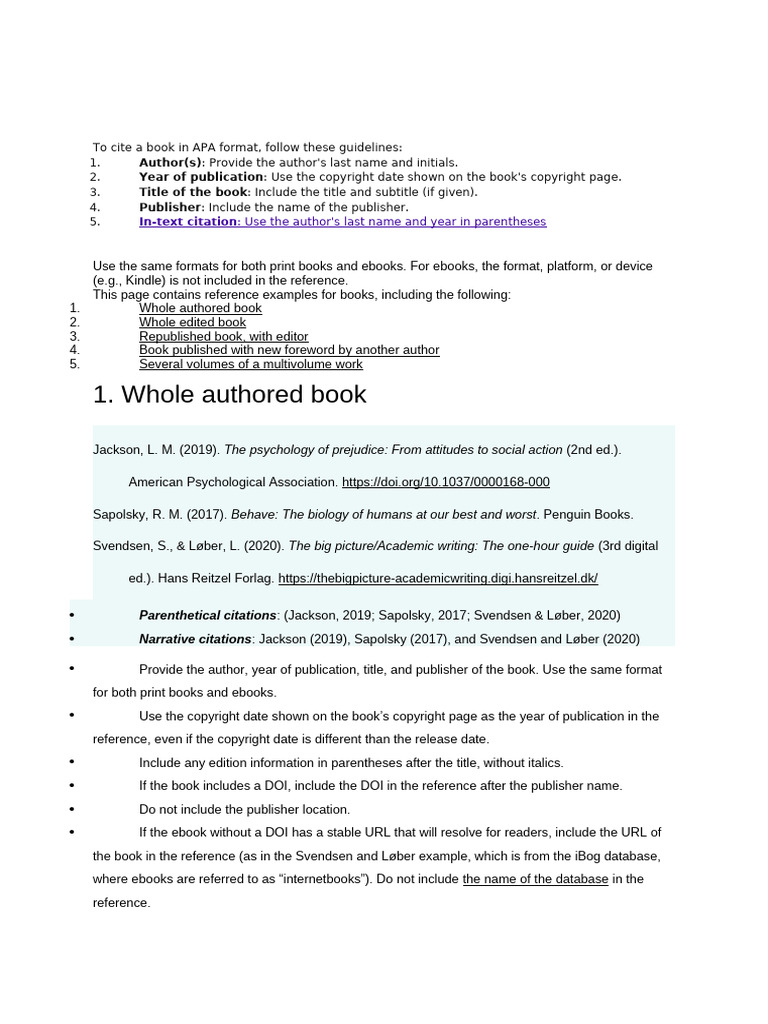 APA Format For Citing Books | PDF | Citation | Apa Style