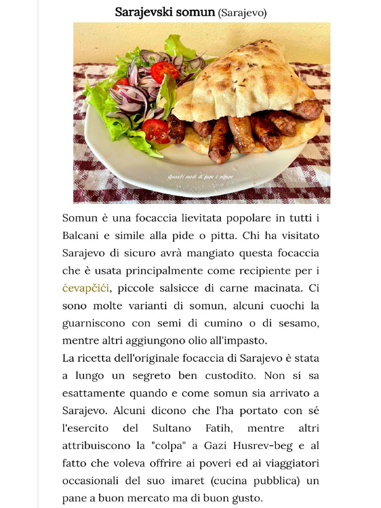 Ricetta Pane Bosniaco Sarajevski Somun | PDF