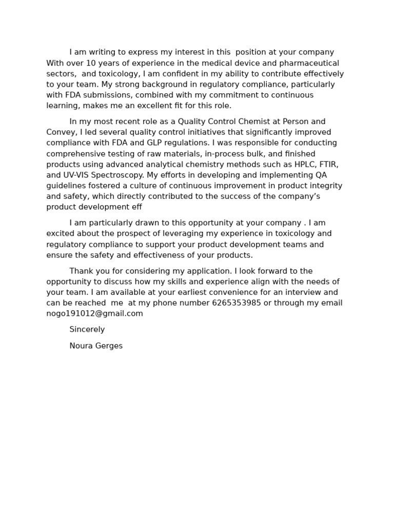 Cover Letter NORA | PDF
