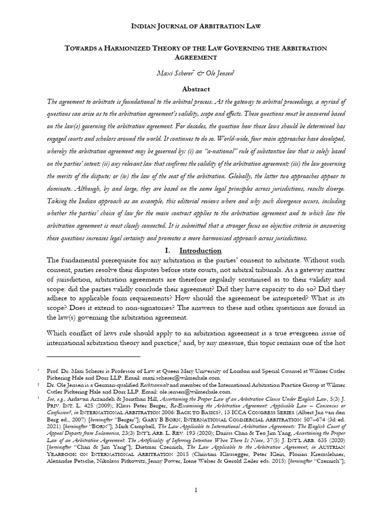 1 - Towards A Harmonized Theory of The Law Governing The Arbitration Agreement - MS OJ | PDF ...