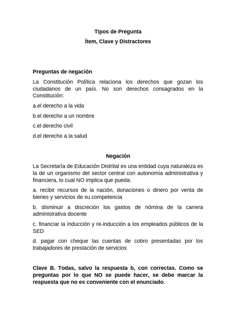 Tipos de Pregunta - Ítem, Clave y Distractores | PDF | Pasaporte | Visa de viaje
