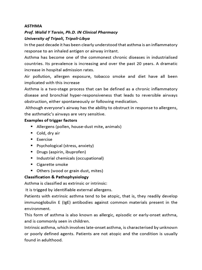 Asthma Sheet | PDF | Asthma | Allergen