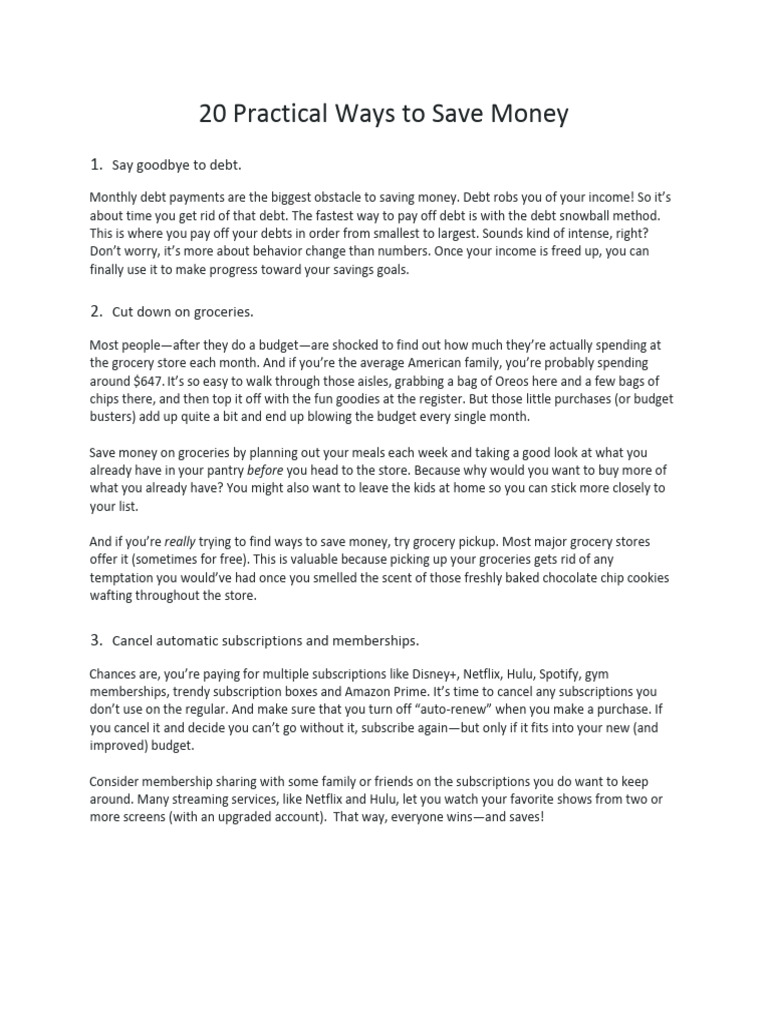 20 Practical Ways To Save Money | PDF | Subscription Business Model