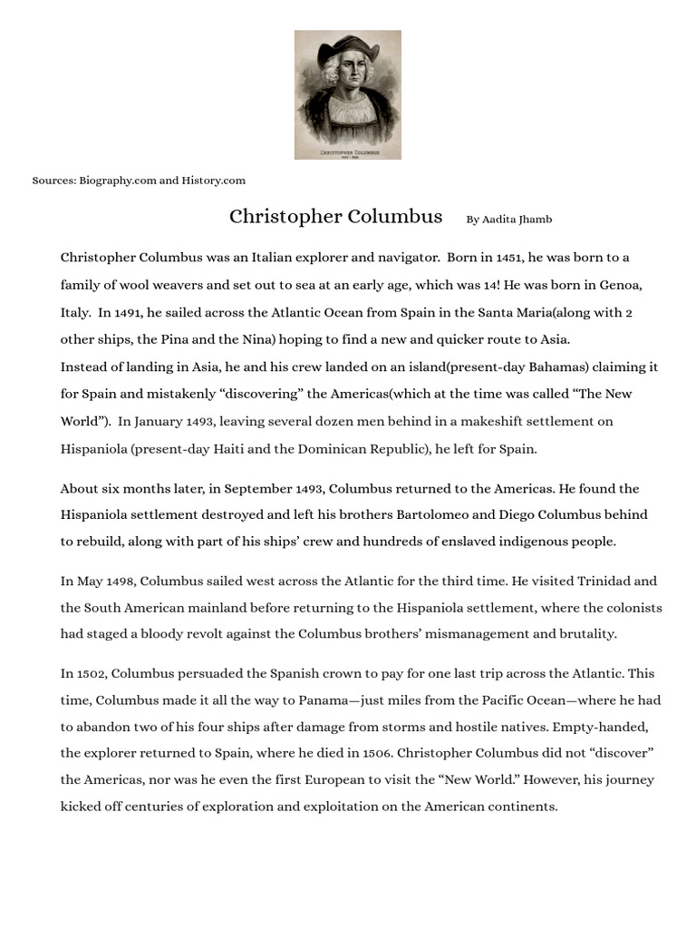 Columbus: Explorer of the New World | PDF