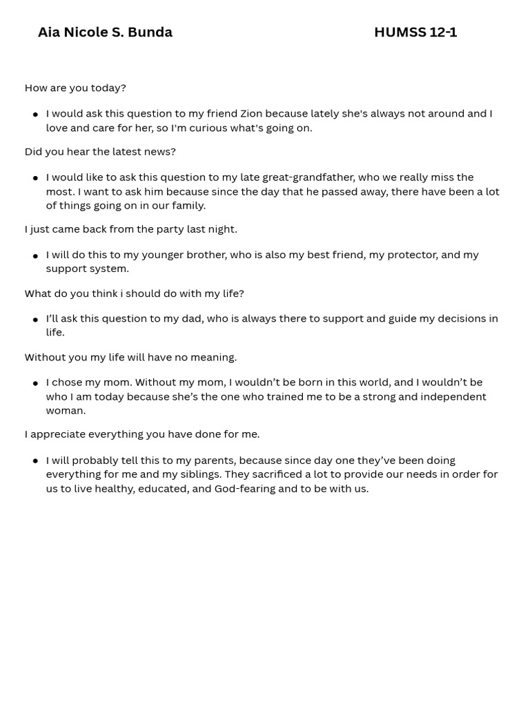 Aia Nicole S. Bunda HUMSS 12-1 | PDF