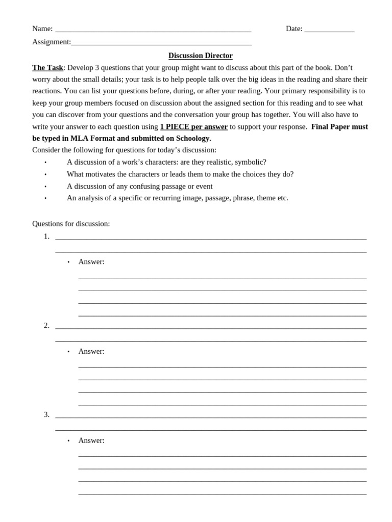 Literature Circle Discussion Guide | PDF | Conversation | Plot (Narrative)