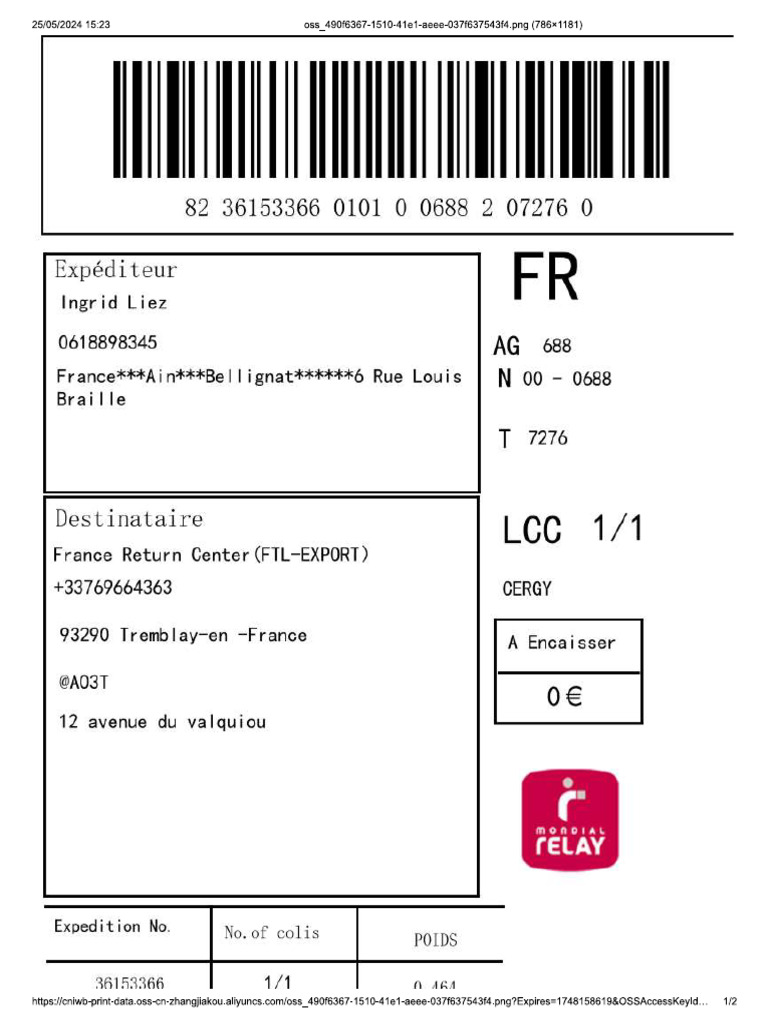 Etiquette de Retour Commande #1192 | PDF