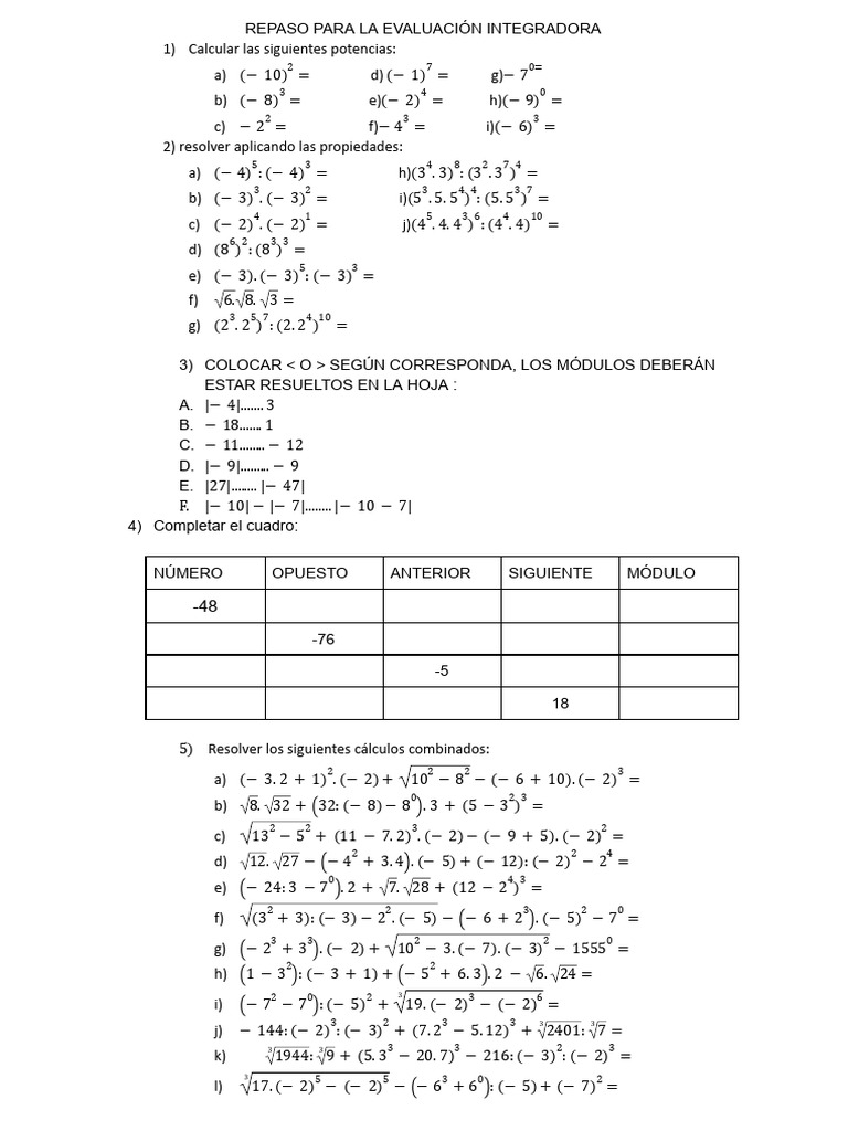 Trabajo Práctico de Repaso para La Evaluación Integradora 2 | PDF | Matemáticas | Matemática ...