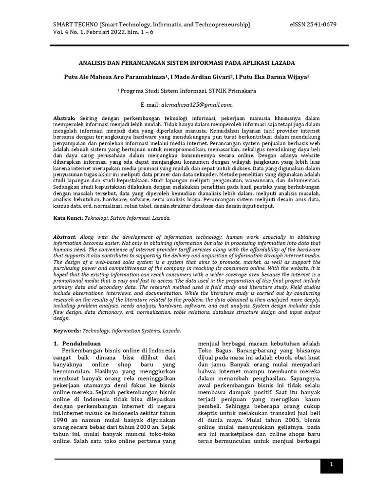 Analisis Dan Perancangan Sistem Informasi Pada Apl | PDF