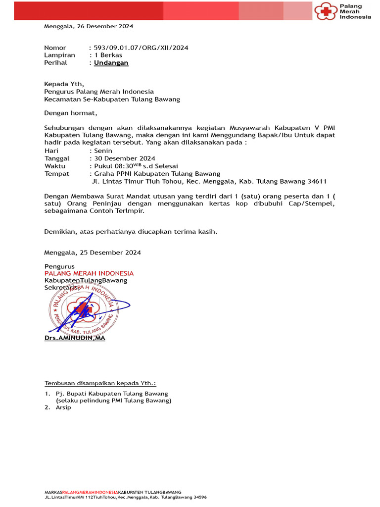 Undangan Musyawarah PMI Tulang Bawang | PDF