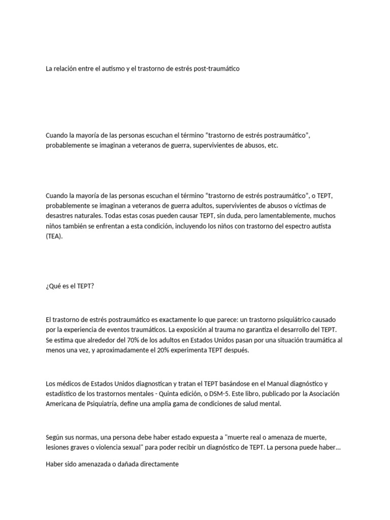 Autismo y TEPT | PDF | Espectro autista | Medicina CLINICA