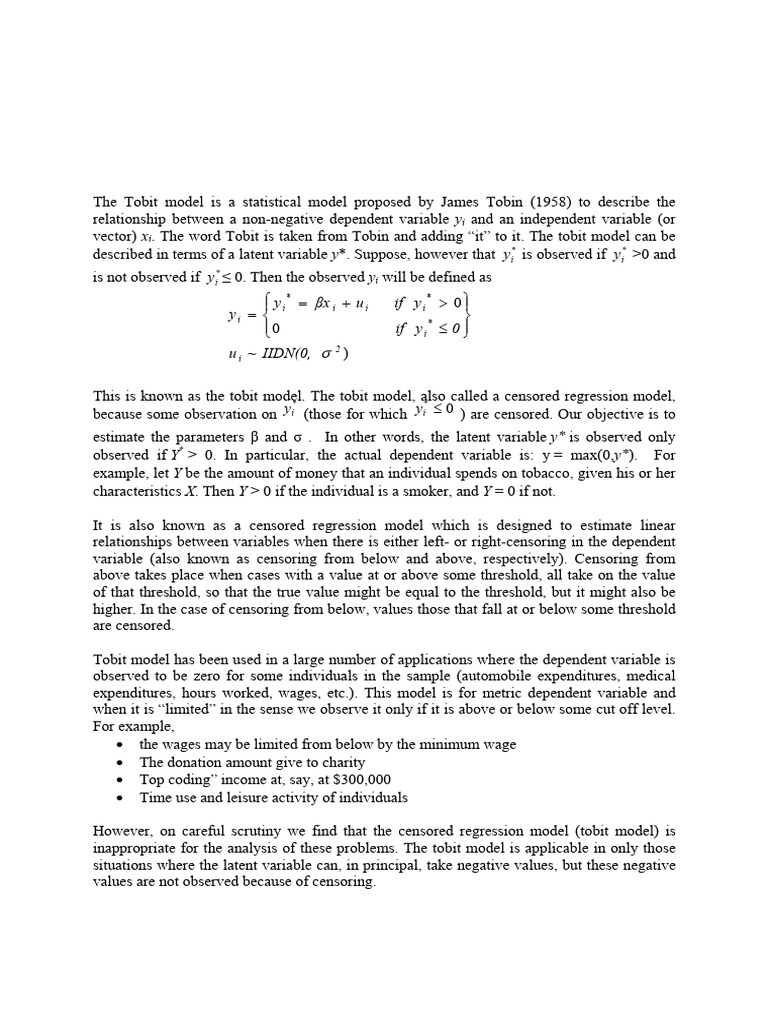 1 Tobit Analysis | PDF | Ordinary Least Squares | Linear Regression 1 Tobit Analysis | PDF | Ordinary Least Squares | Linear Regression