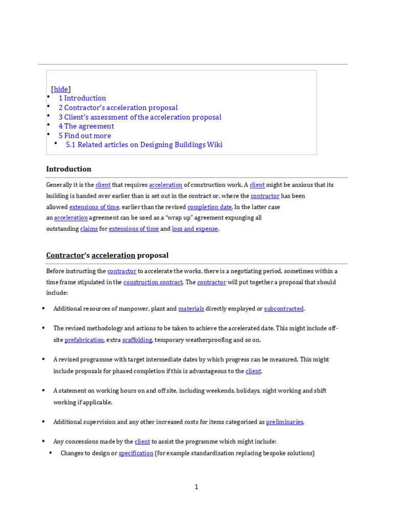 Construction Acceleration Agreement Guide | PDF | Risk | Consultant
