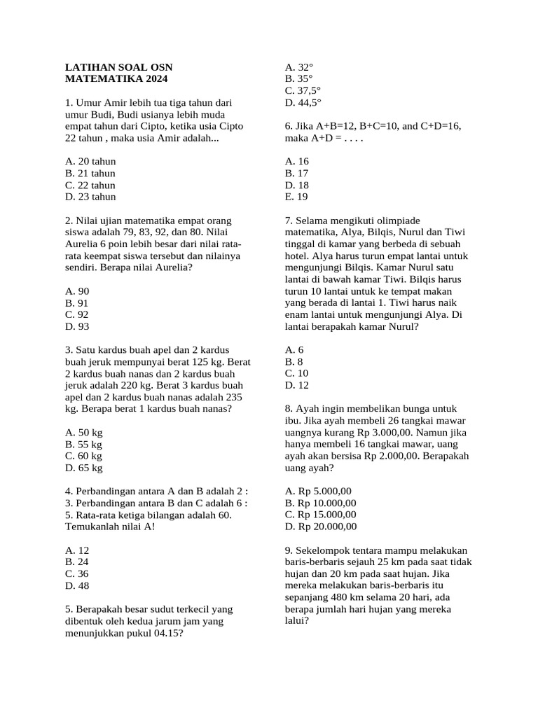 Latihan Soal Osn Matematika 2024 | PDF