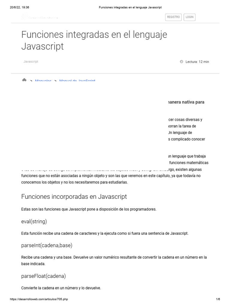 Funciones Integradas en El Lenguaje Javascript | PDF | Lenguaje de programación | Script Java