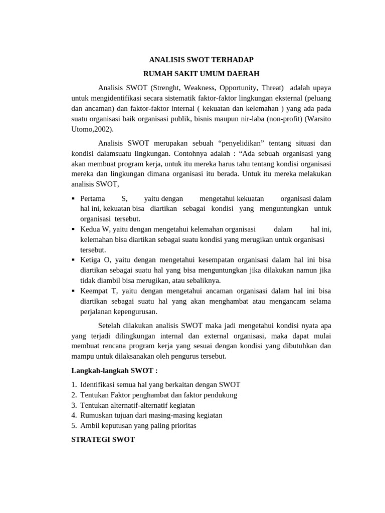 Analisis Swot Rumah Sakit | PDF