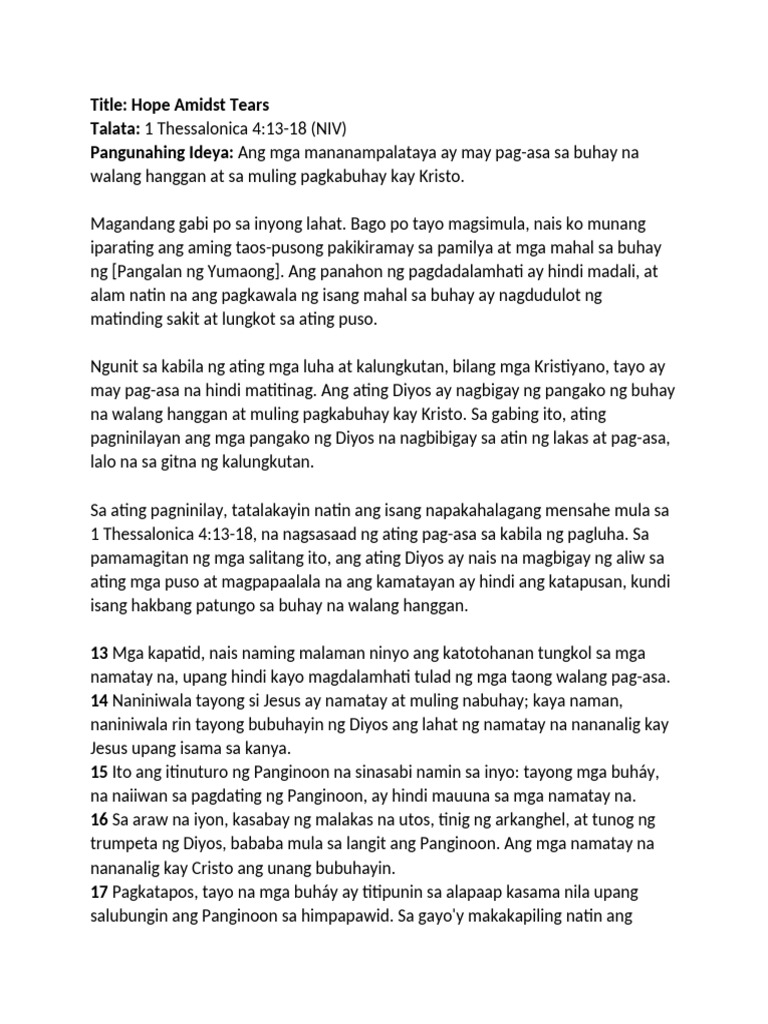 Kuya Mike Wake Sermon | PDF