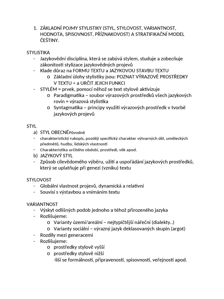 Základní Pojmy Stylistiky | PDF