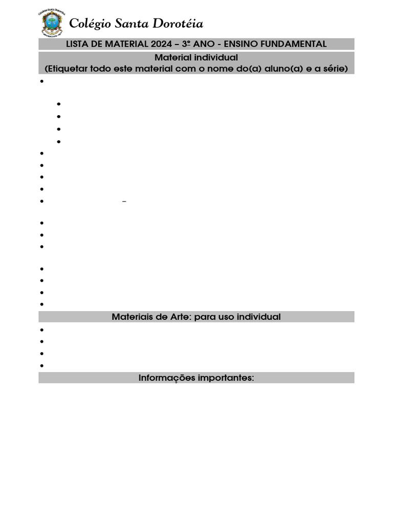 Listadematerial 3ef 2024 | PDF
