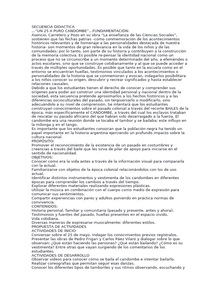 Secuencia Didactica Candombe | PDF | Bailes