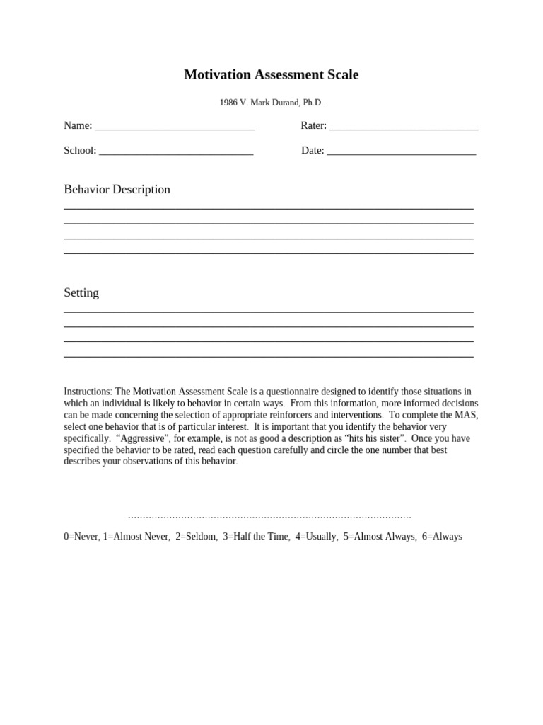 Motivation Assessment Scale Overview | PDF | Social Psychology | Psychology