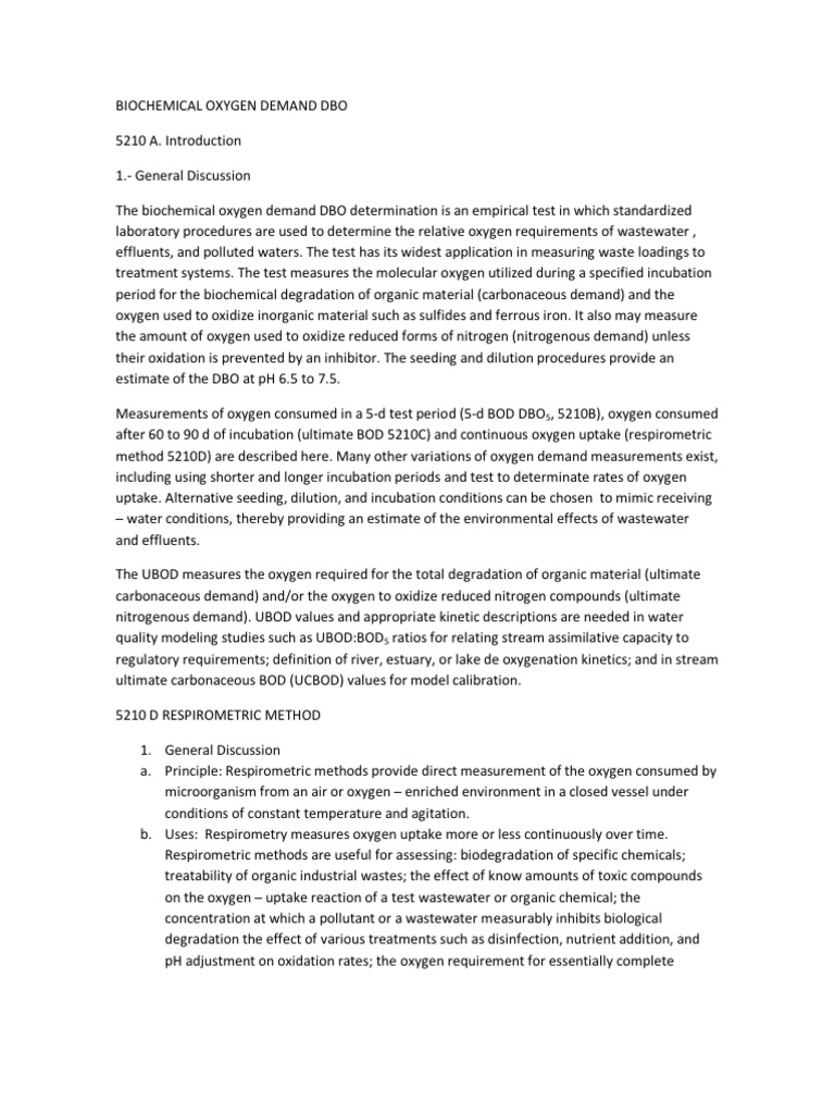 Characterization of Biochemical Oxygen Demand (BOD) Testing Procedures ...