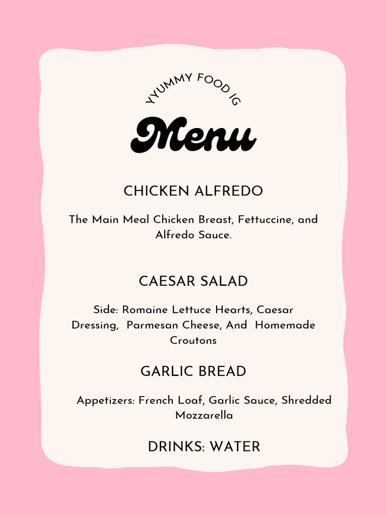 Pink & Cream Fun Retro Birthday Dinner Menu | PDF
