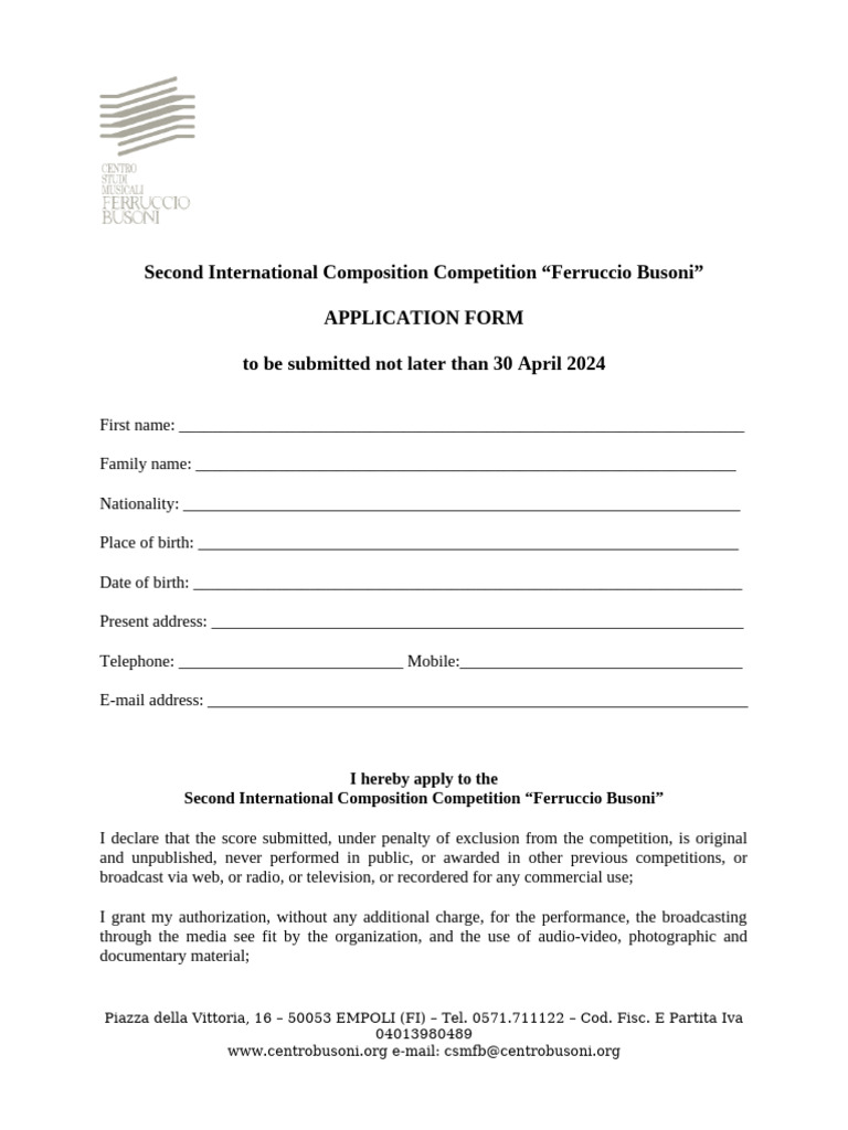 Ferruccio Busoni Composition Competition | PDF