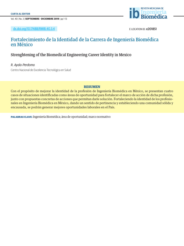 Rev. Mex. Ing. Biomed. 40 (3) (2019) | PDF | Ingeniería biológica | México