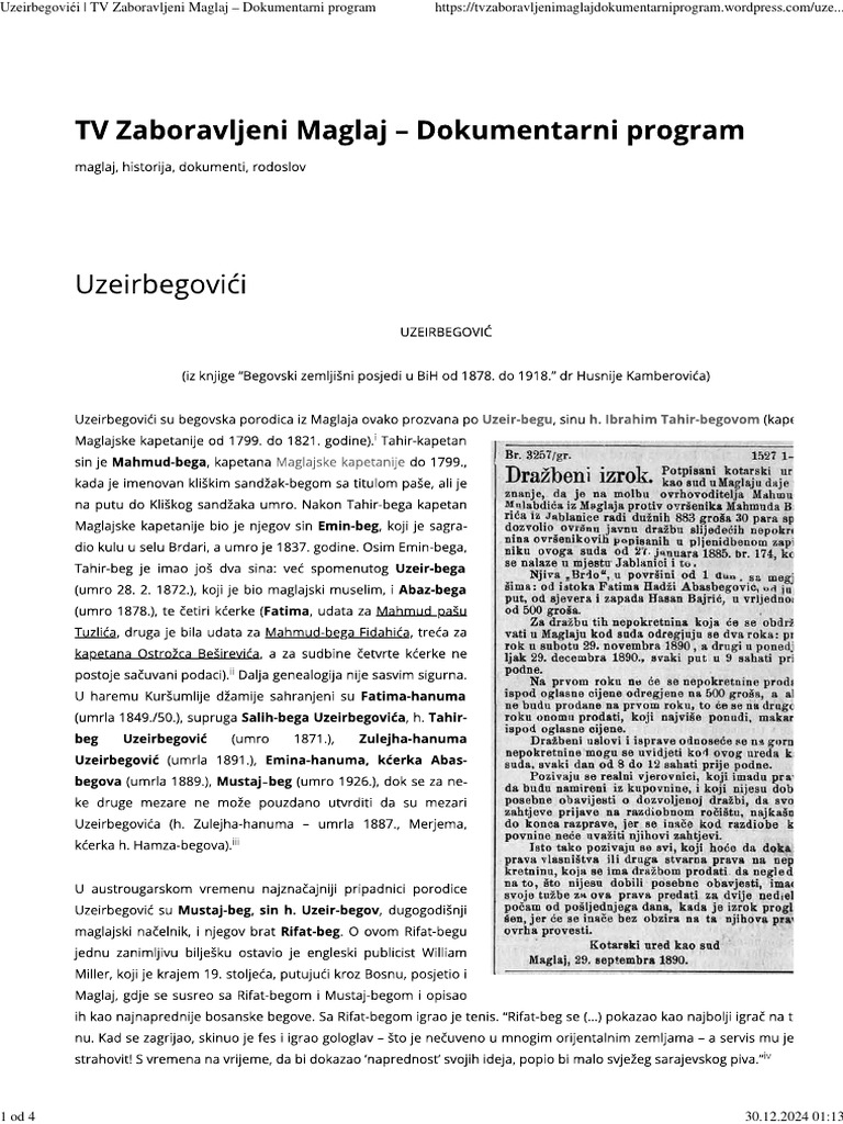 Uzeirbegovići - TV Zaboravljeni Maglaj - Dokumentarni Program | PDF