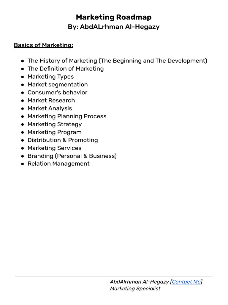 Marketing Roadmap by AbdAlrhman Al-Hegazy | PDF
