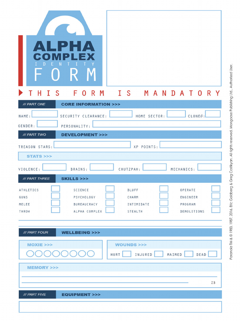 Paranoia Character Sheet | PDF