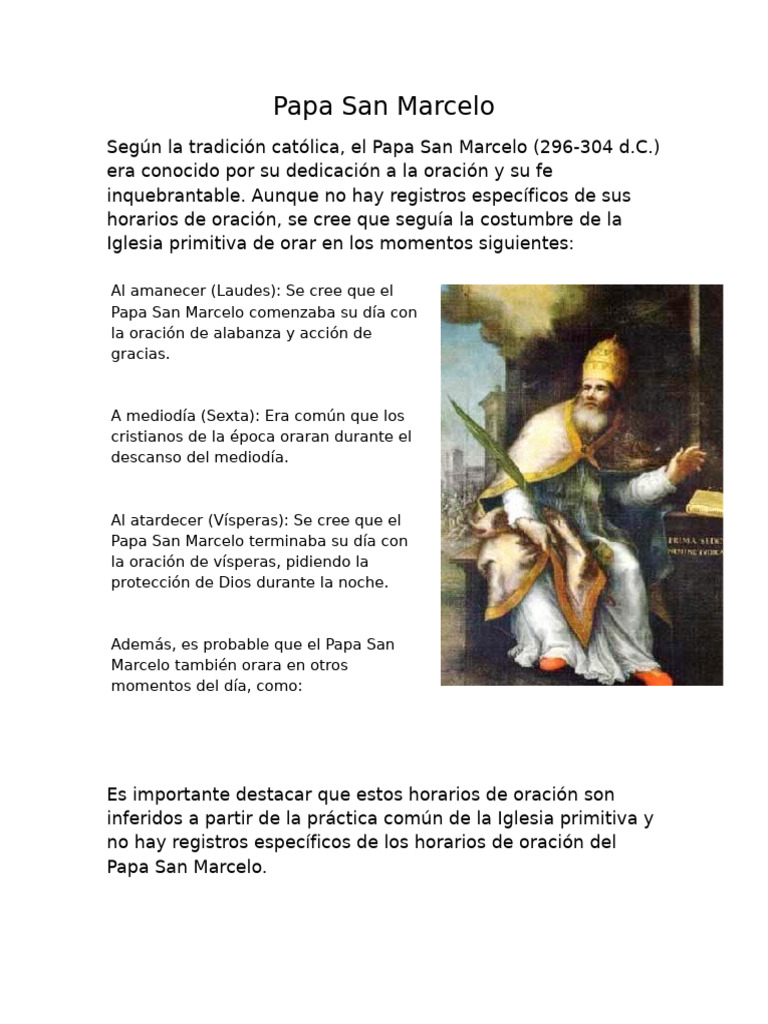 Horarios de Oración del Papa San Marcelo | PDF