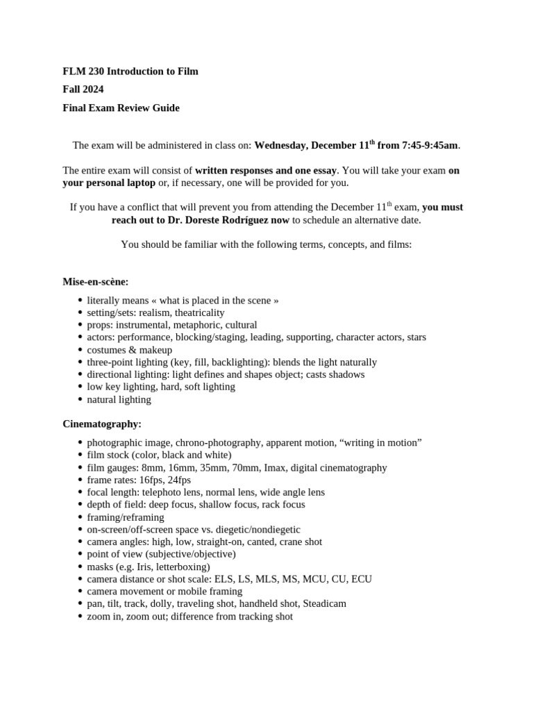 Final Exam Review Sheet - FLM230 FS24 | PDF | Documentary Film ...