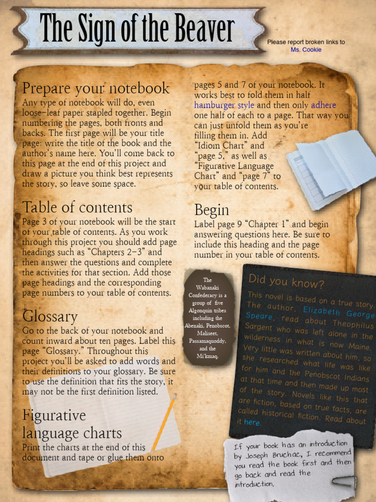 Notebook Guide for The Sign of the Beaver | PDF