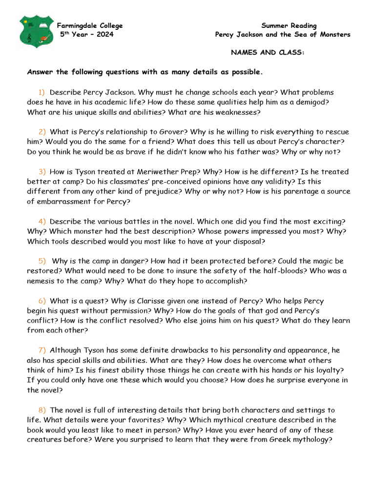 Summer Reading - Final Activity and Project | PDF