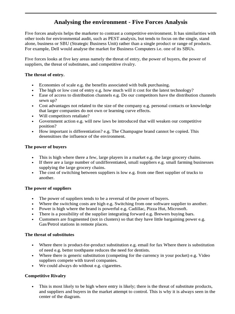 Five forces analysis | PDF | Marketing | Business Economics