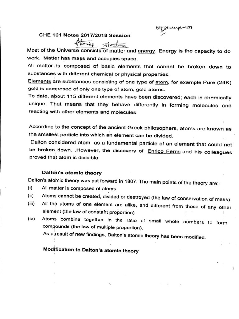 Che 101 Atomic Structure Pdf