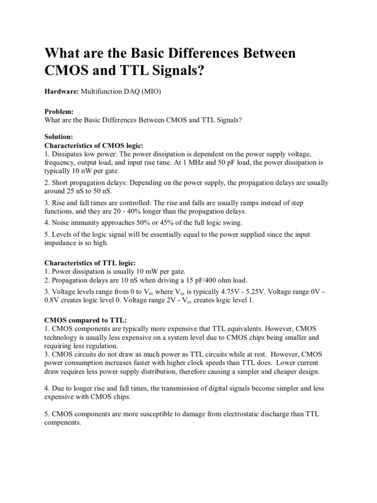 What Are The Basic Differences Between CMOS and TTL Signals | PDF ...